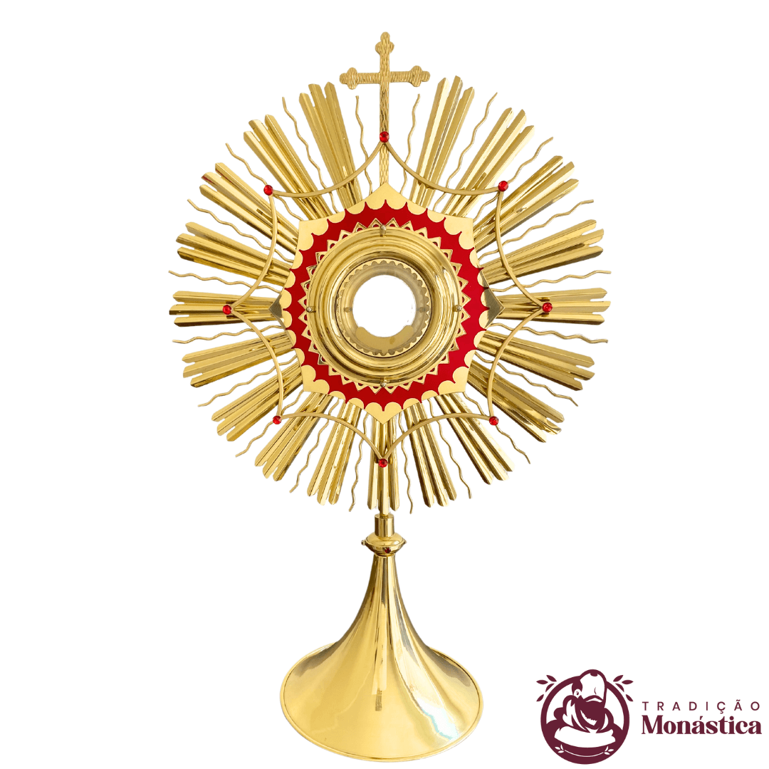Ostensório Dourado com Pedras Vermelhas 71cm - Tradição Monástica